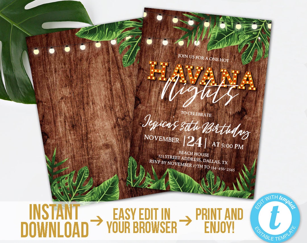 Tropical Nights Invitation Editable Hawaiian Nights Party Invitation ...