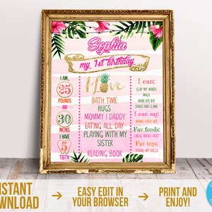 Luau Birthday Milestone Poster Template Hawaiian First Birthday Sign ...