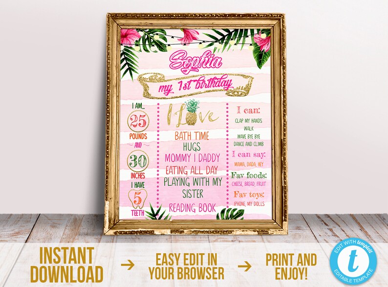 Luau Birthday Milestone Poster Template Hawaiian First - Etsy