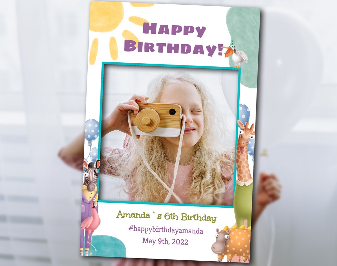 Safari Photo Booth Frame Jungle Birthday Photo Props Frame Printable ...