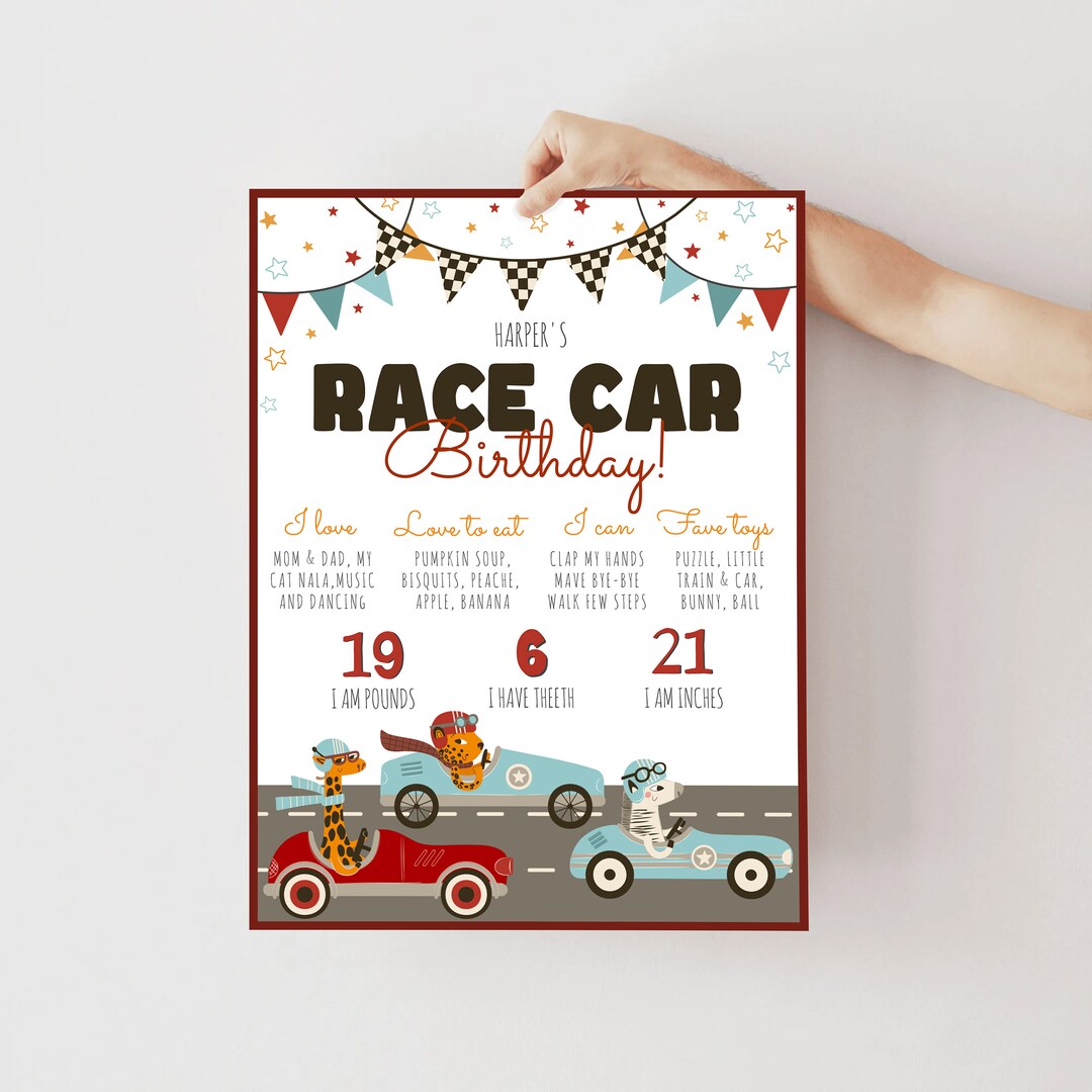 Race Car Milestones Sign Litlle Racer One Year Infographic Poster Speed ...