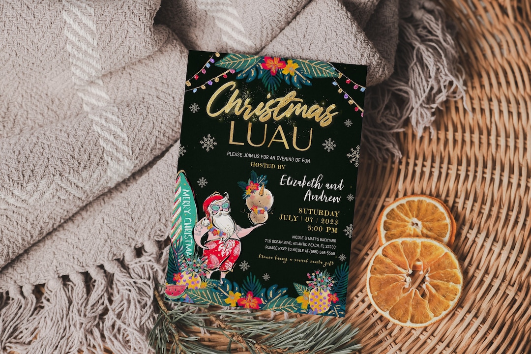 Christmas Luau Invitation Tropical Santa Christmas Party Invitation ...