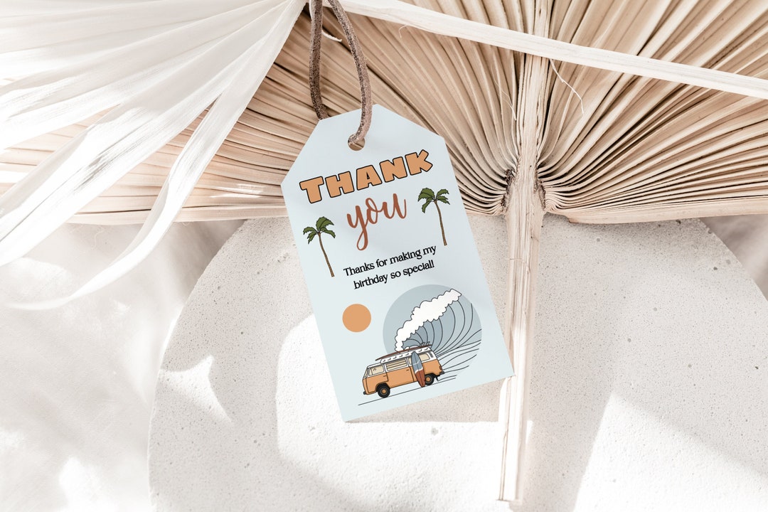 Surf Birthday Thank You Tag Editable the Big One Surfing Party Favors ...