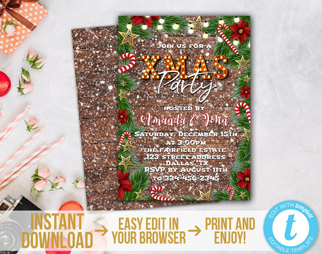 Christmas Party Invitation Instant Download Rustic Christmas Party ...