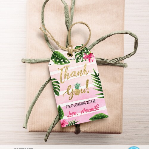 Tropical Thank You Tag Gold Luau Thank You Tag Template - Etsy