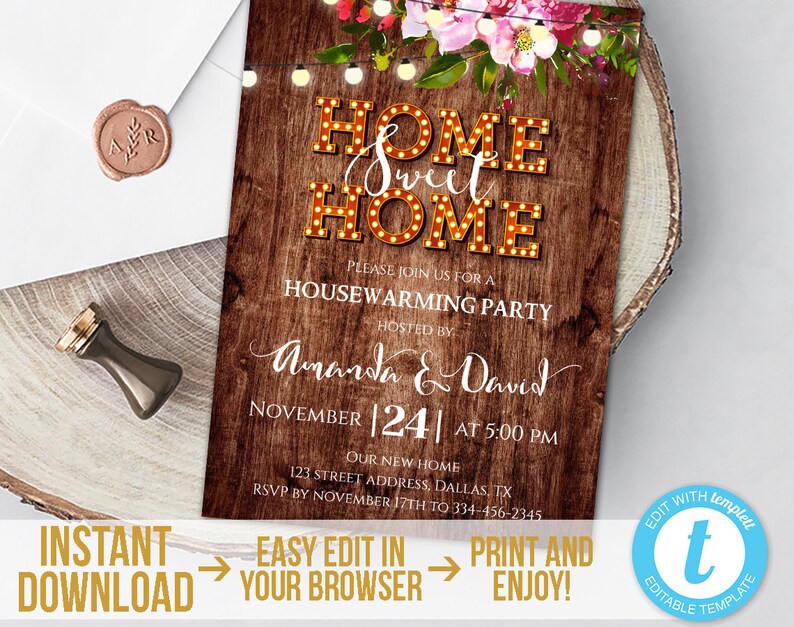 Housewarming Invitation Rustic Housewarming Invite Editable | Etsy