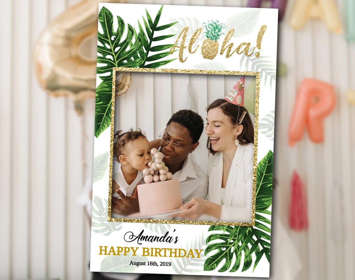 Gold Aloha Photo Props Frame Printable Hawaiian Selfie Frame - Etsy