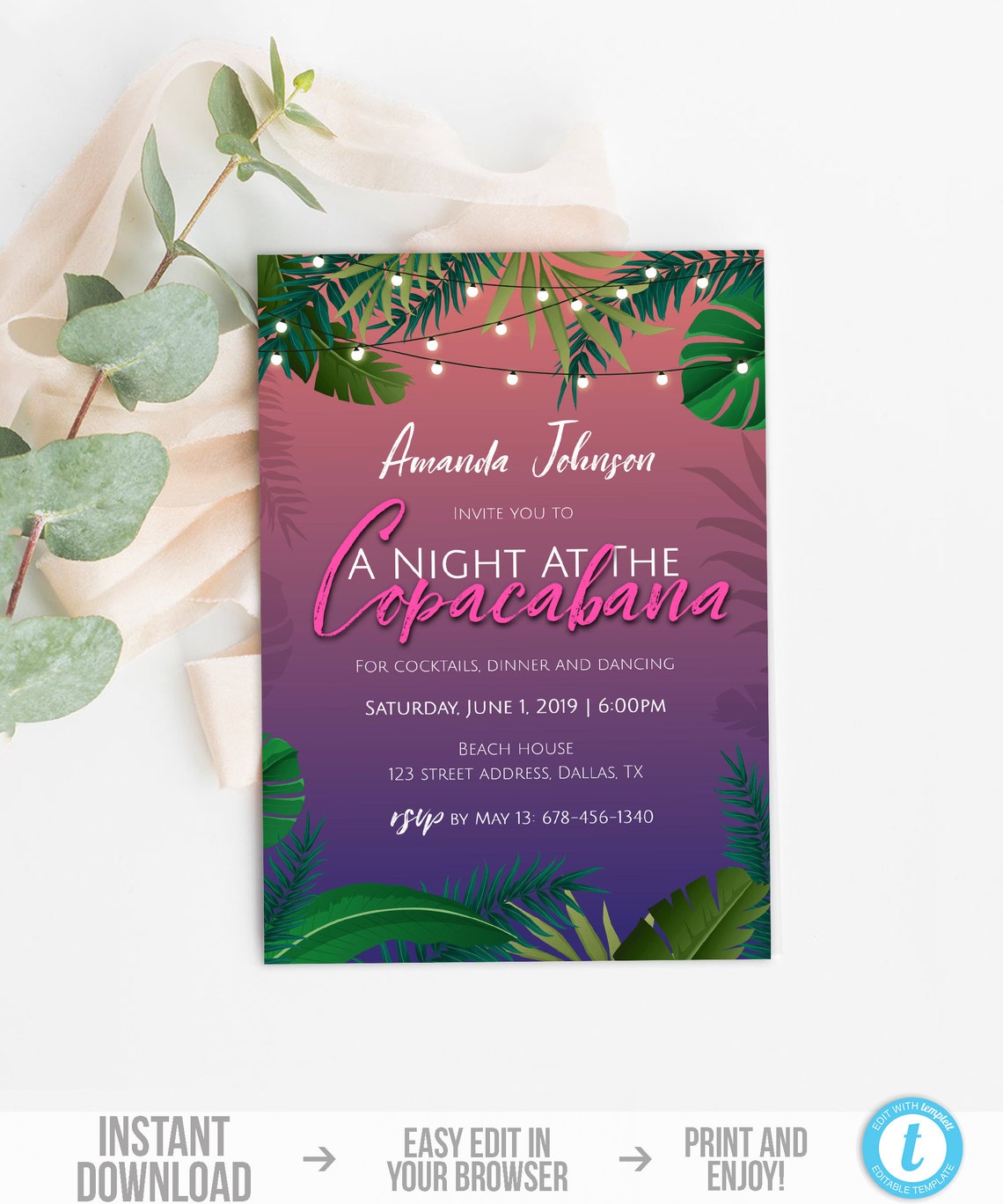 Tropical Invitation Template Printable Copacabana Invitation | Etsy