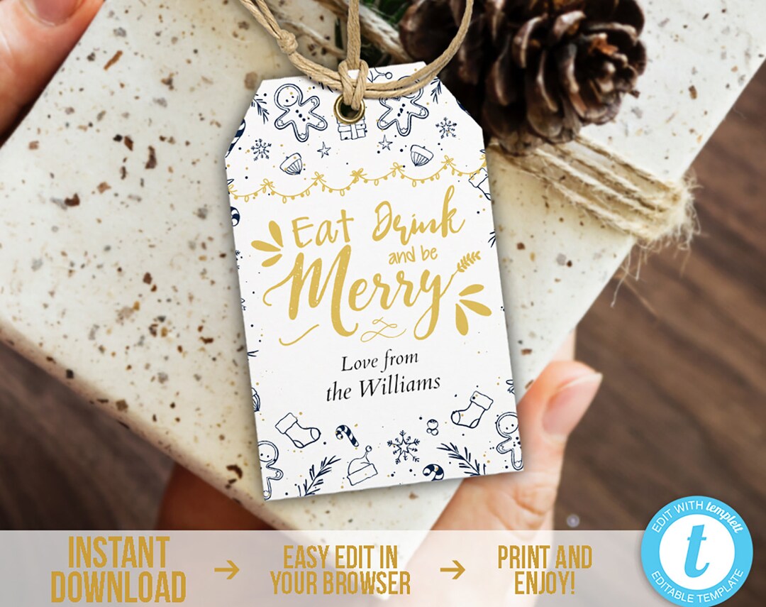 Christmas Gift Tags Template, Eat Drink and Be Merry Tags Instant ...