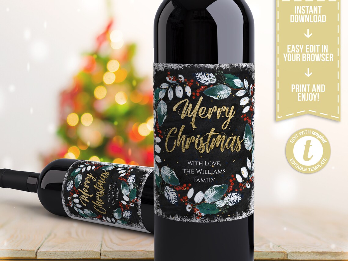 Christmas Wine Label Template Personalized Christmas Wine | Etsy