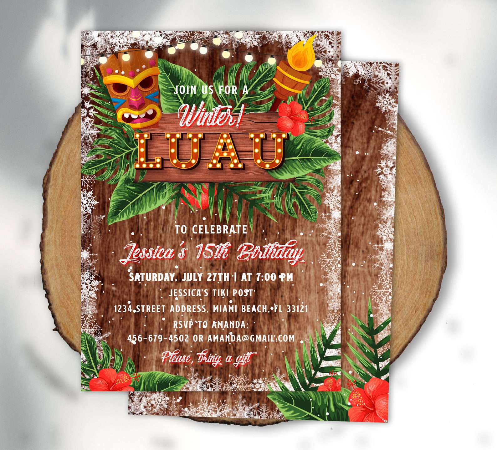 Winter Luau Invitation Tropical Christmas Party Invitation Template ...