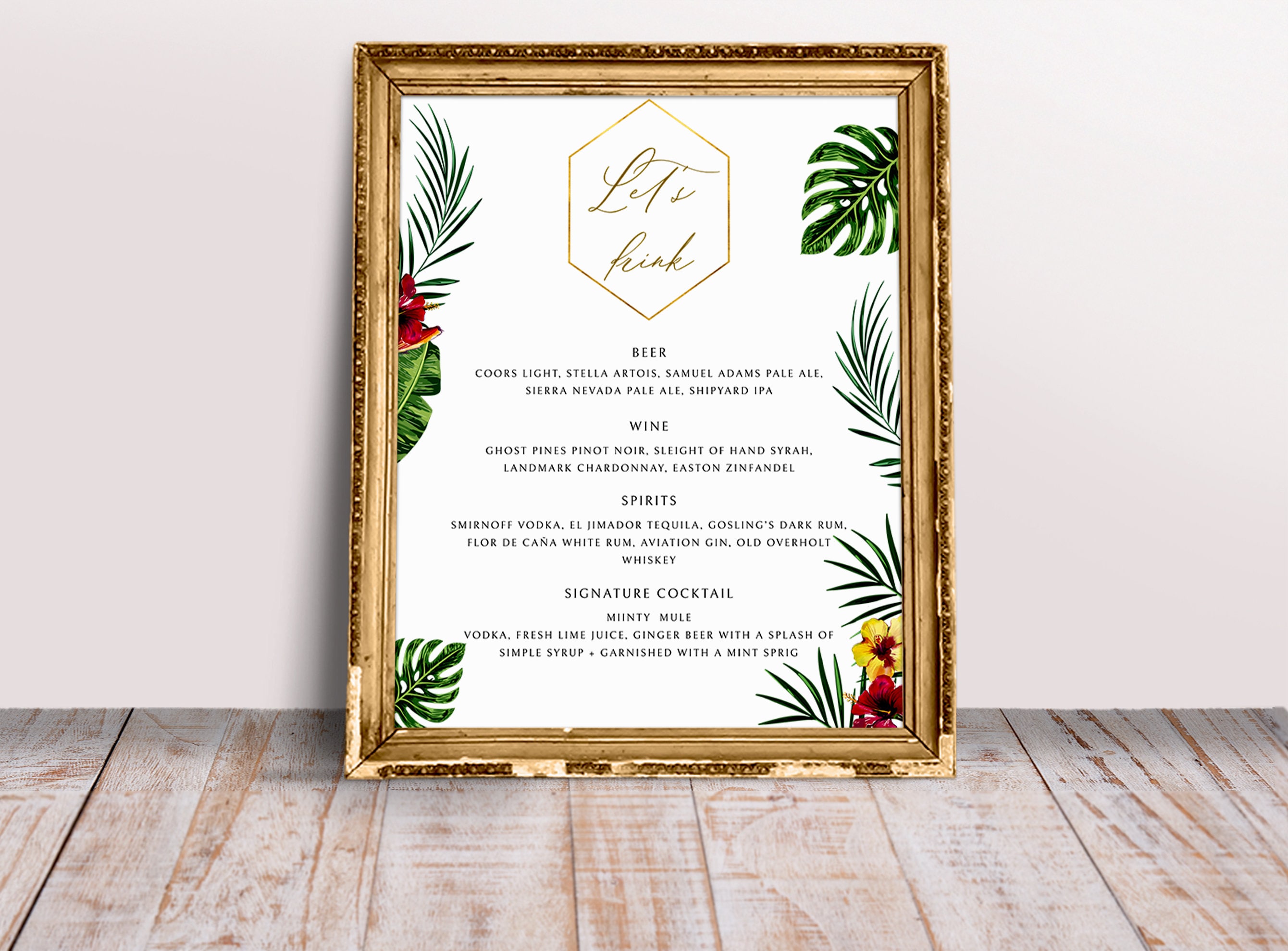 Tropical Menu Sign Template Printable Hawaiian Wedding Drink | Etsy