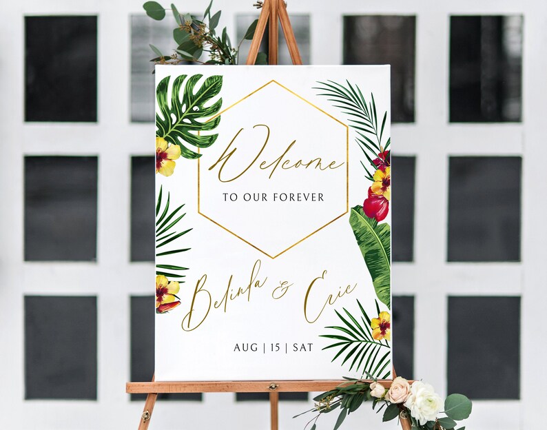Tropical Welcome Sign Template Hawaiian Wedding Welcome | Etsy