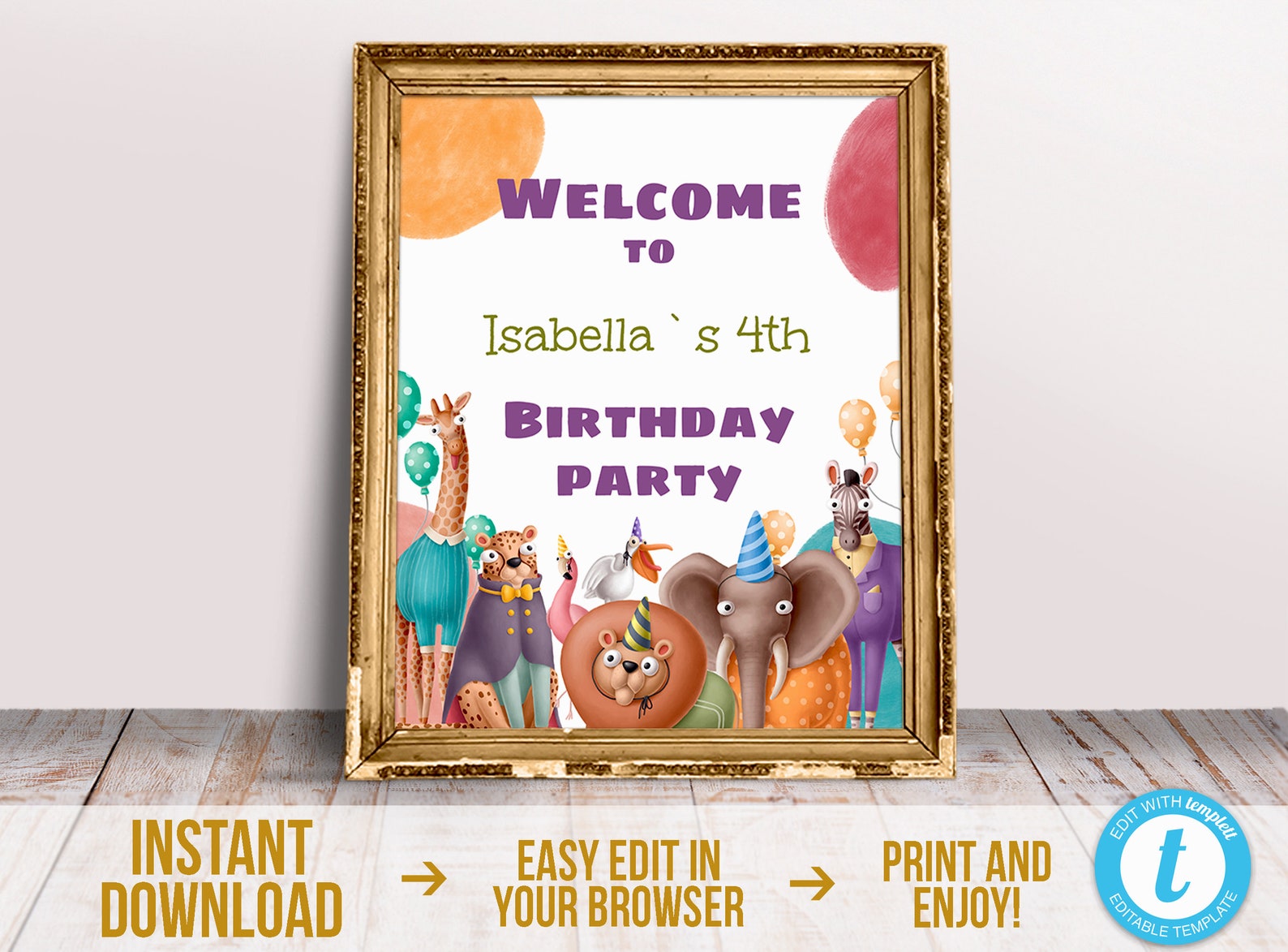 Safari Wild Welcome Sign Template Editable Animal Birthday - Etsy