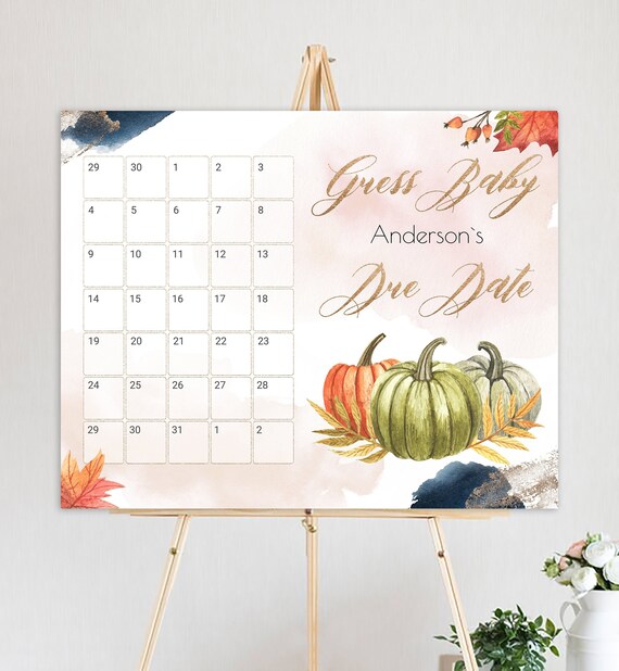 Pumpkin baby shower due date calendar template Autumn pumpkin guess due ...