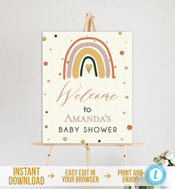 Boho Rainbow Welcome Sign Template Printable Neurtal Rainbow Baby ...