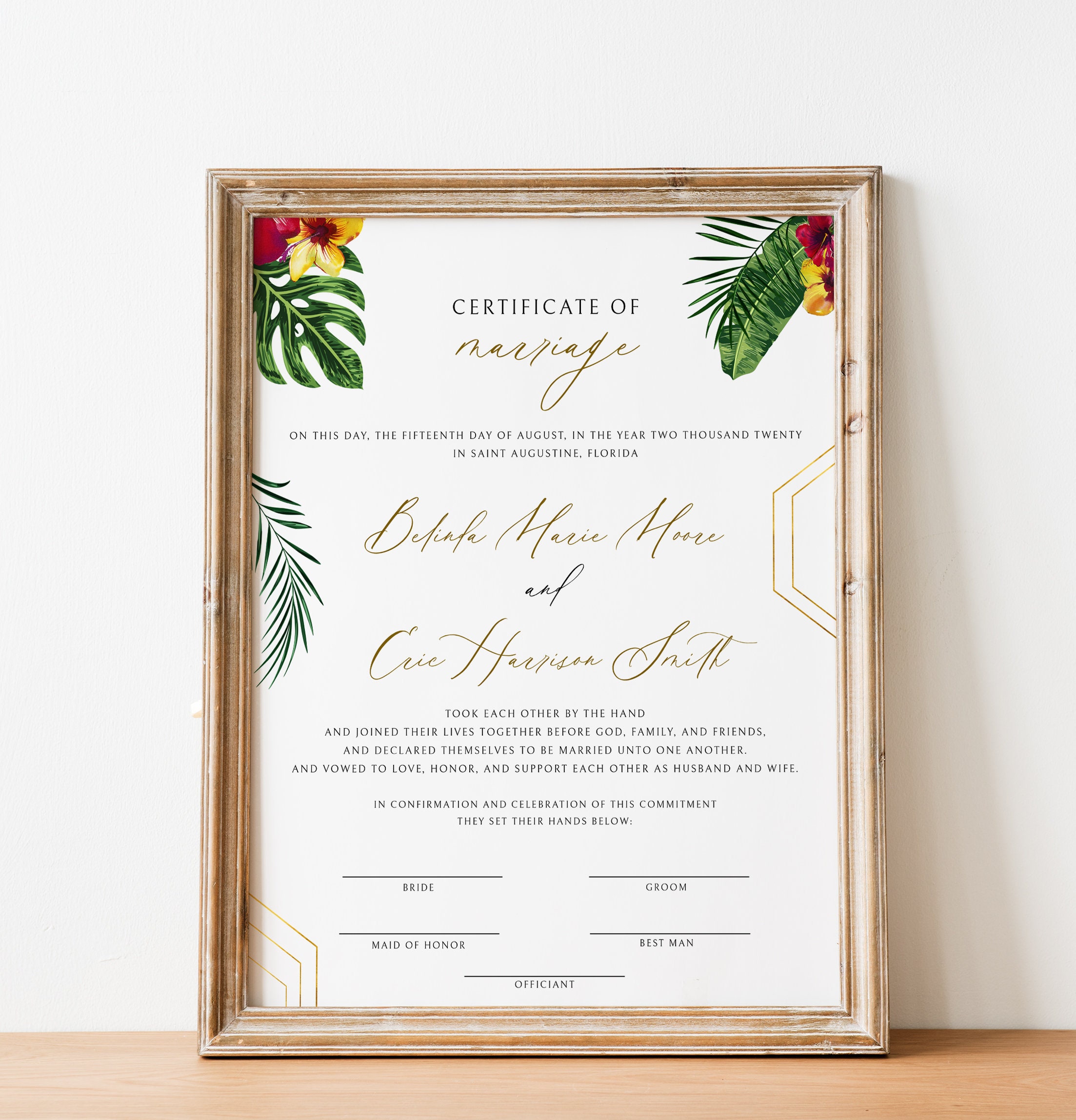 Tropical Marriage Certificate Template Hawaiian Wedding Certificate ...