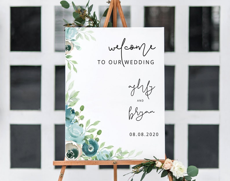 Dusty Blue Welcome Sign Template Floral Wedding Welcome Poster - Etsy