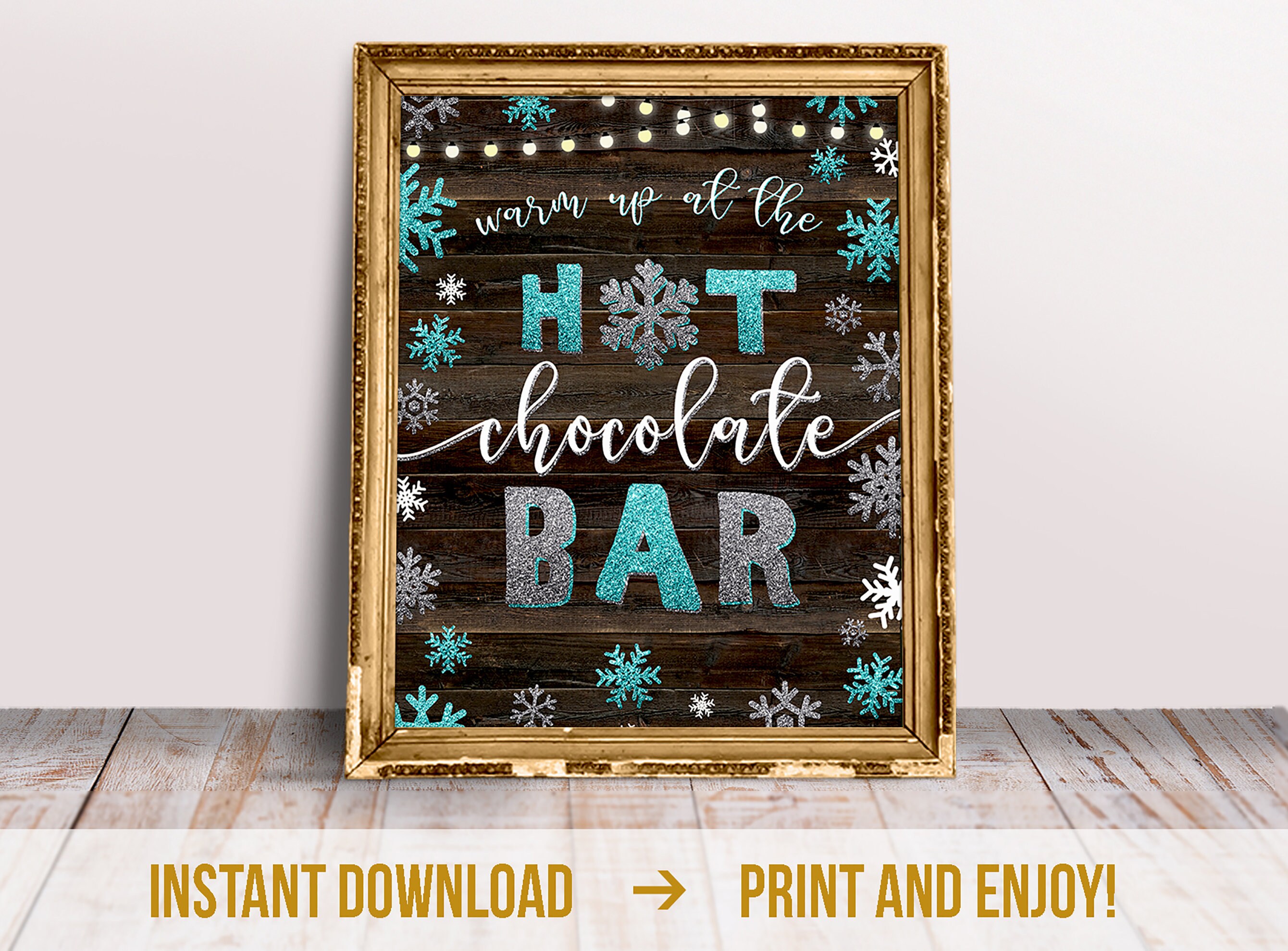 Silver Blue Hot Chocolate Bar Sign Template Rustic Hot Cacao - Etsy