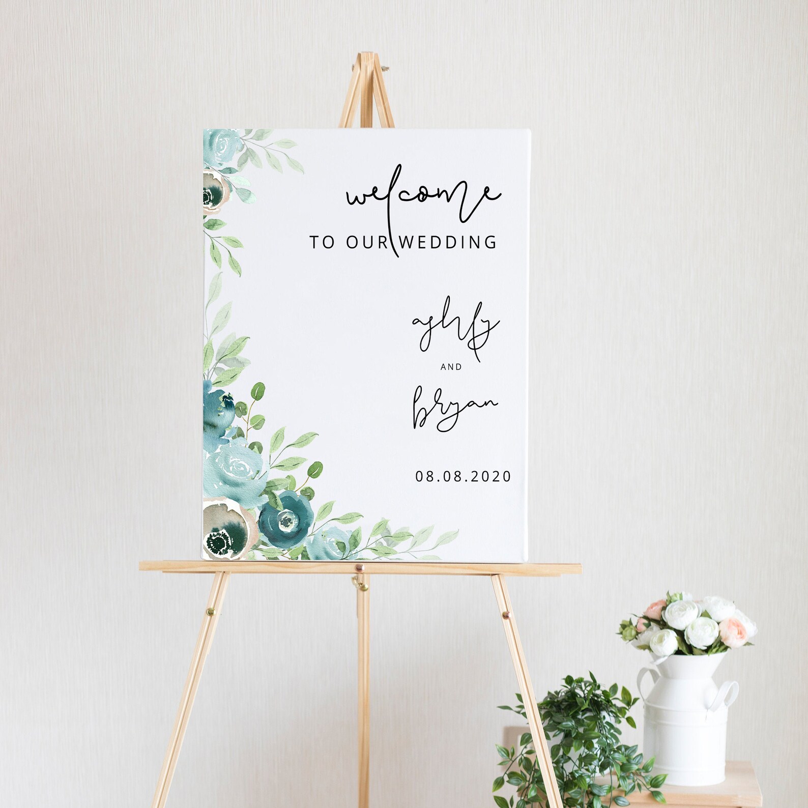 Dusty Blue Welcome Sign Template Floral Wedding Welcome | Etsy