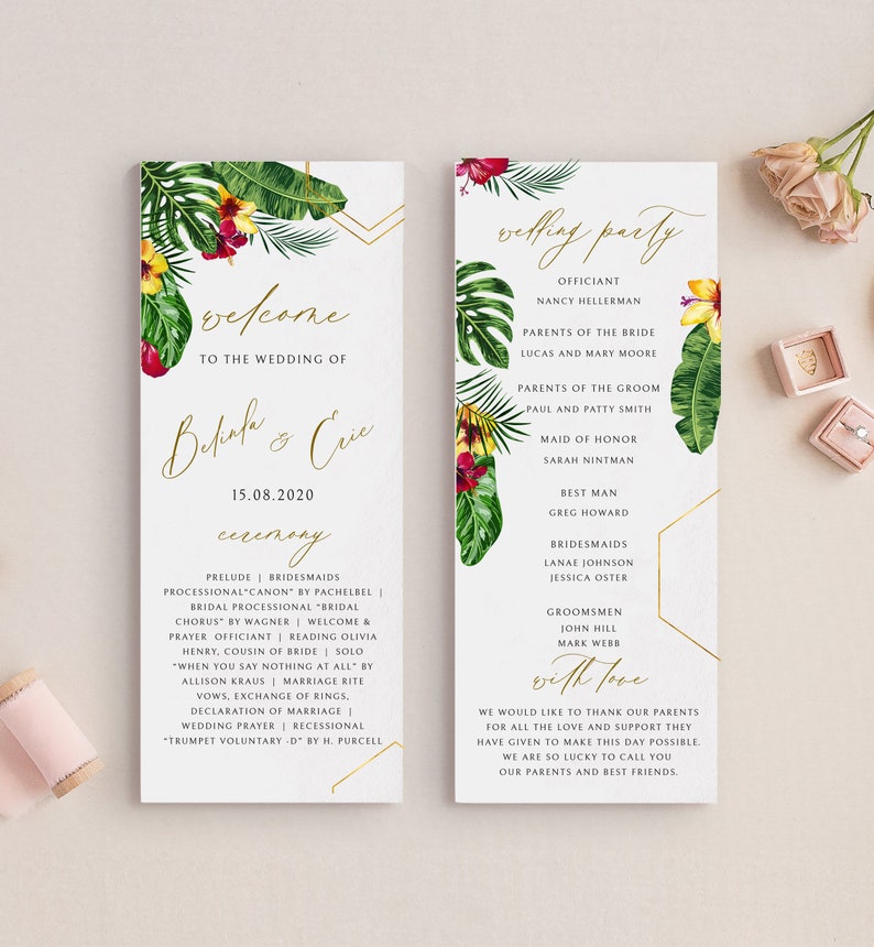 Tropical Wedding Program Template Hawaiian Wedding Ceremony | Etsy