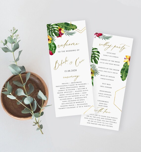 Tropical Wedding Program Template Hawaiian Wedding Ceremony Programs ...