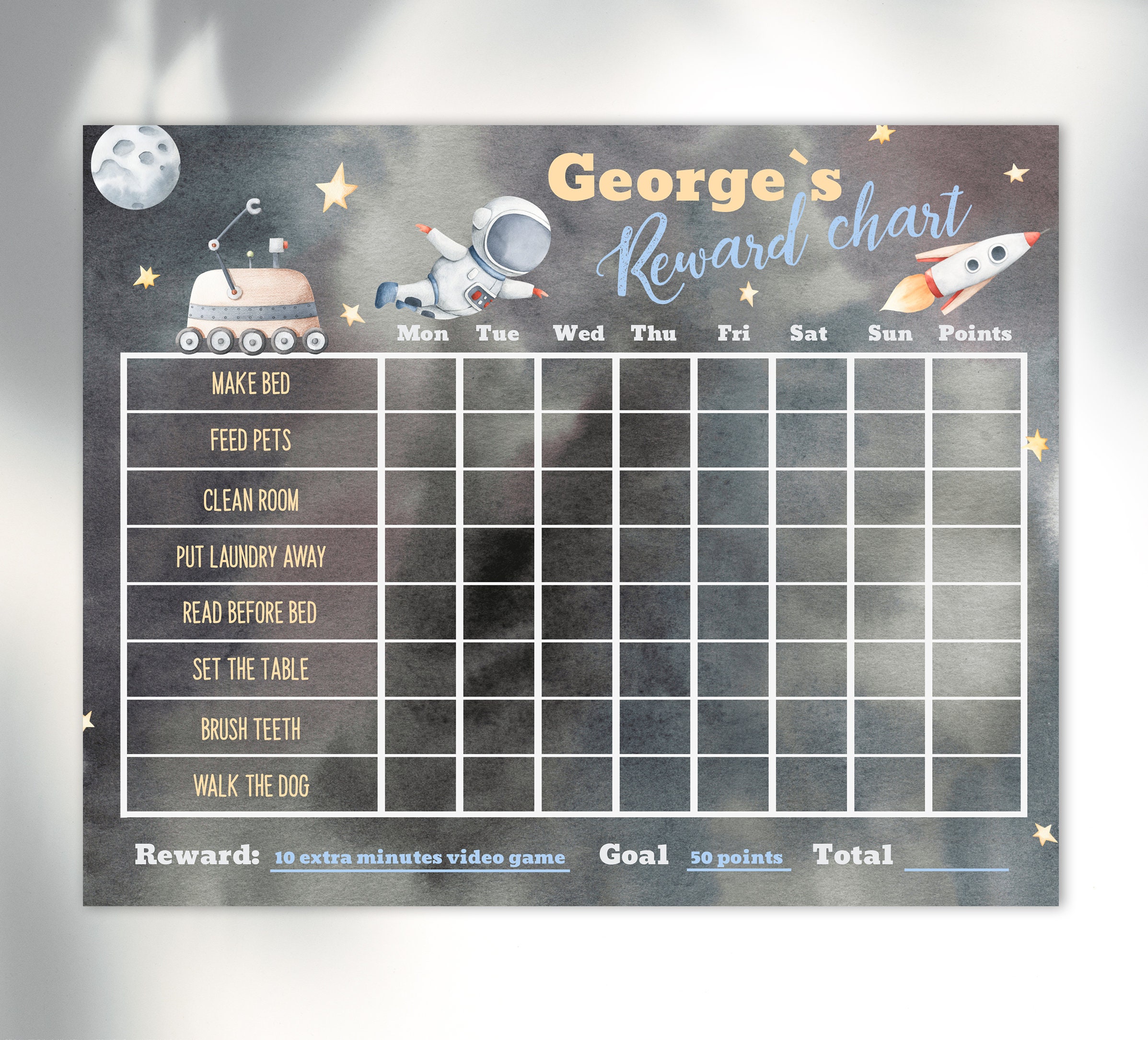 Space Kids Chore Chart Printable Rocket Ship Reward Chart - Etsy Canada