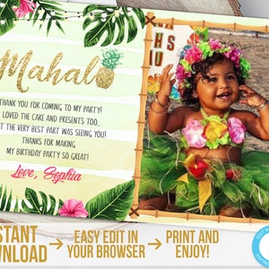 Tropical Thank You Card With Photo Mahalo Thank You Card Printable Luau ...