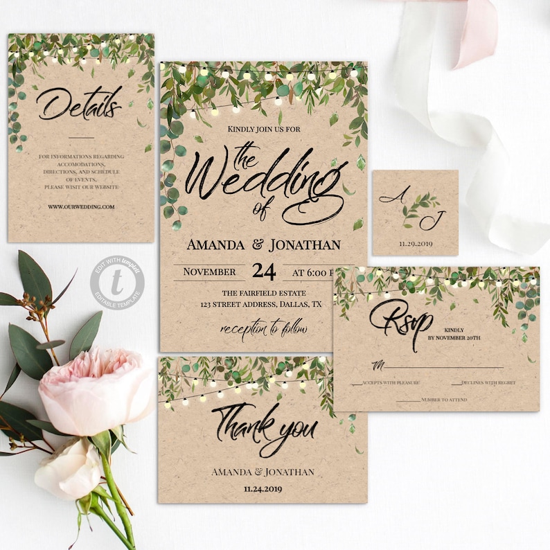 Rustic Greenery Wedding Invitation Set Greenery Wedding - Etsy
