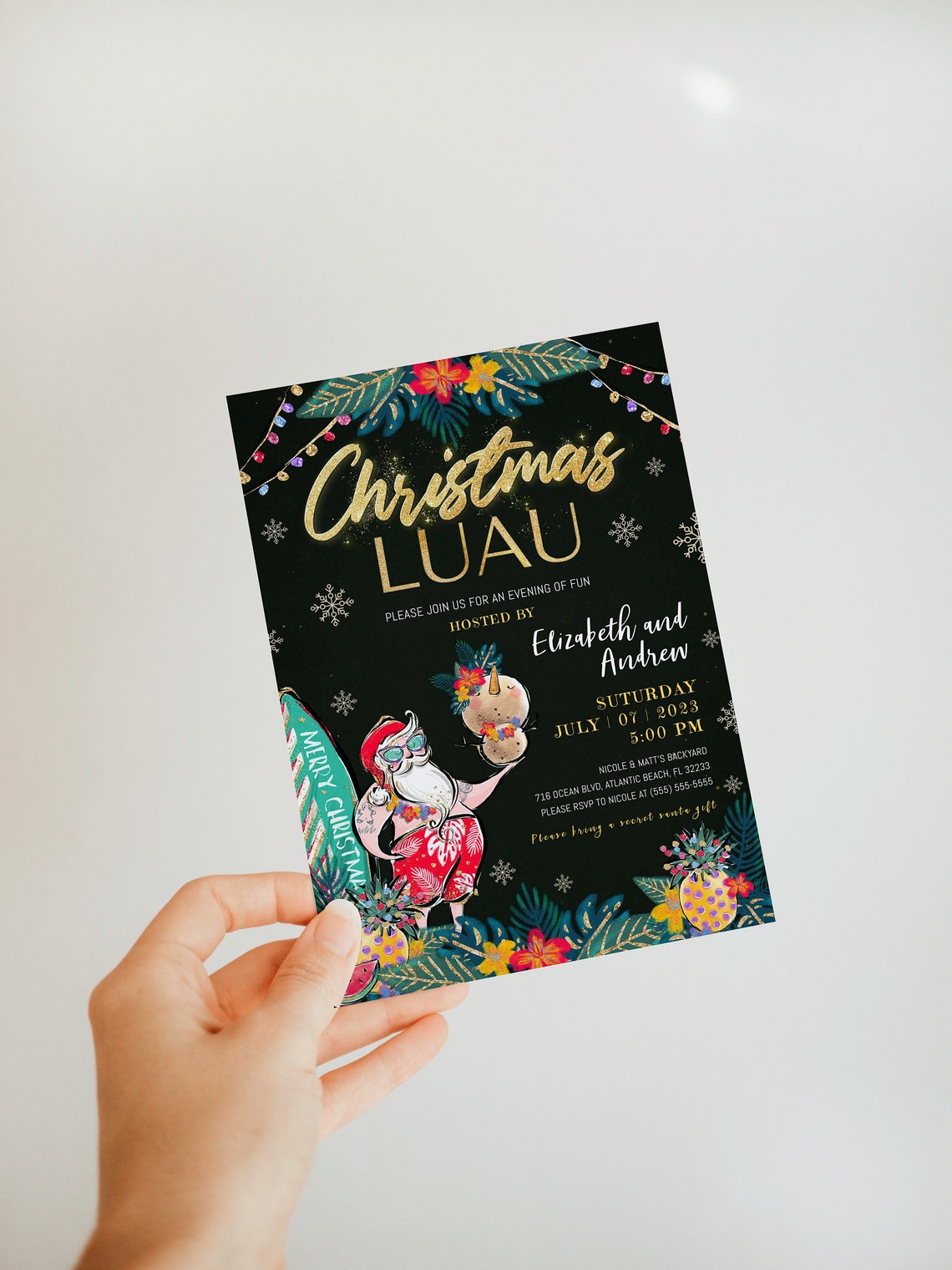 Christmas Luau Invitation Tropical Santa Christmas Party Invitation ...
