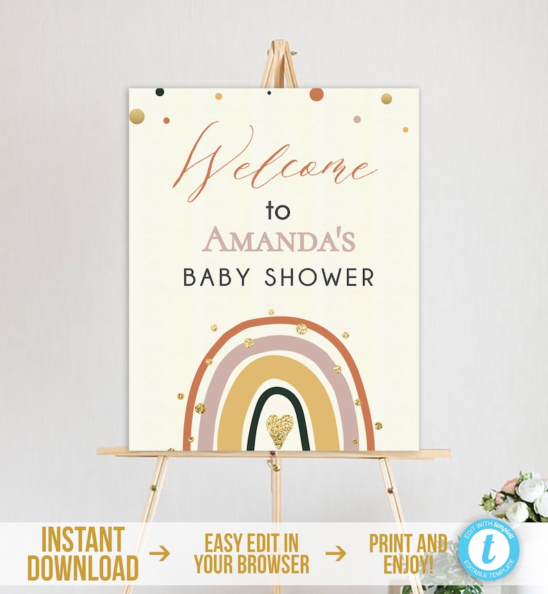 Neutral Rainbow Welcome Sign Template Printable Boho Rainbow - Etsy