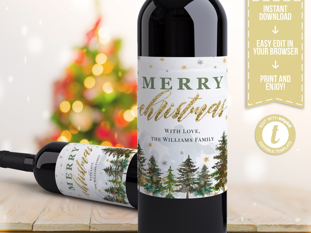Merry Christmas Wine Label Instant Download Personalized Holidays Wine ...