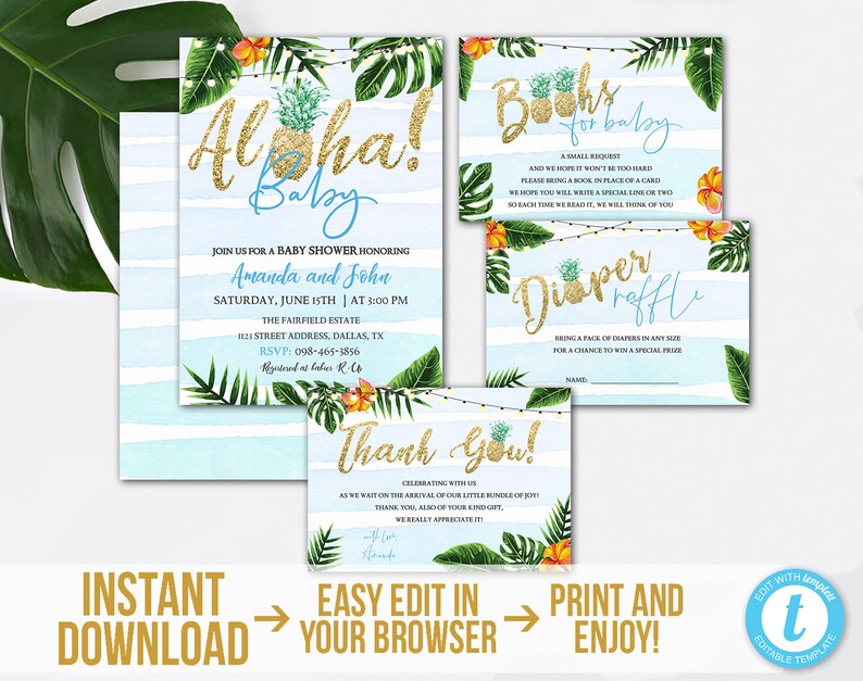 Tropical Baby Shower Invitation Kit Printable Aloha Boy Baby - Etsy