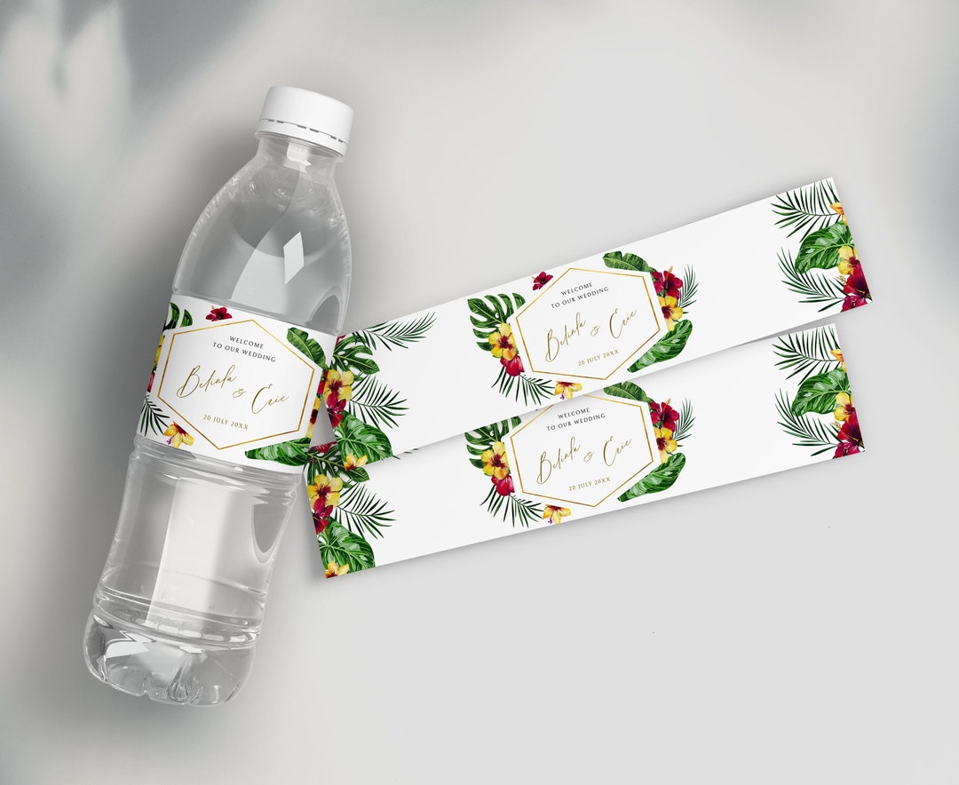 Hawaiian Water Bottle Label Tropical Beach Wedding Water Label Template ...