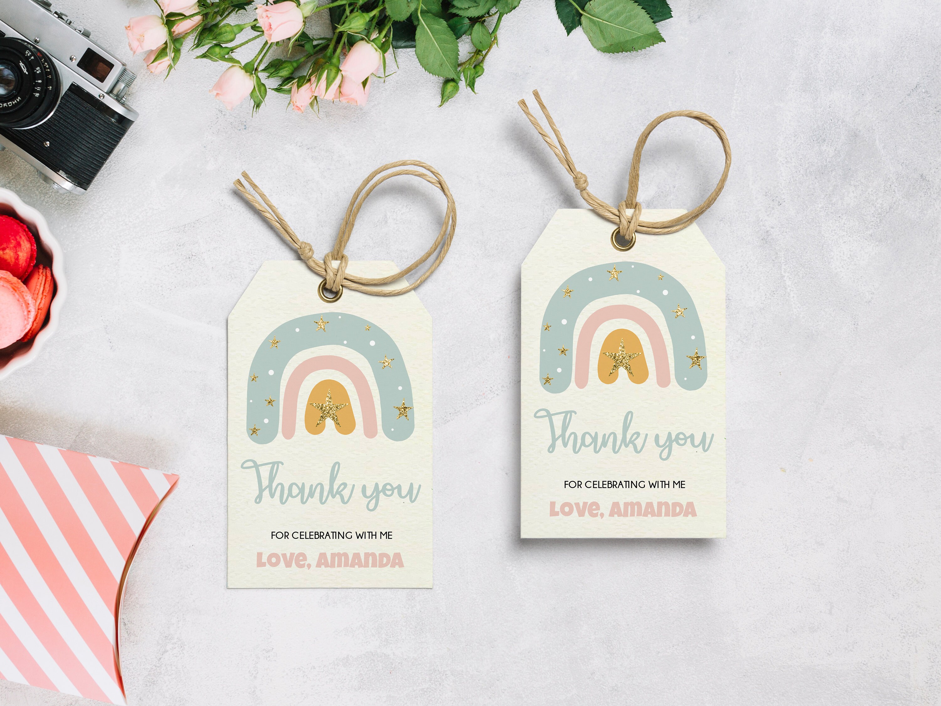 Rainbow Thank You Tag Boho Rainbow Favor Tags Download - Etsy