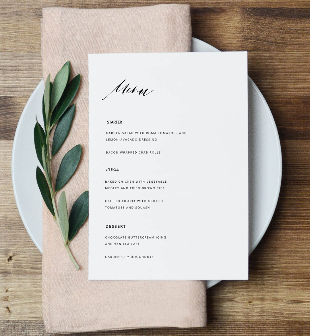Modern Minimalist Menu Template Printable Elegant Menu Card Minimalist ...