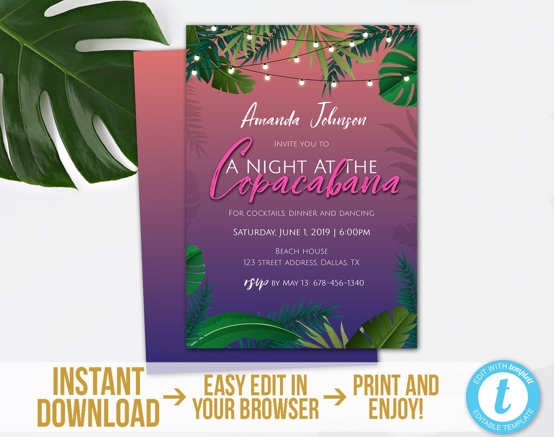 Tropical Invitation Template Printable Copacabana Invitation | Etsy