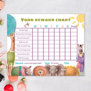 Animals Reward Chart Template Safari Chore Chart Printable Jungle ...