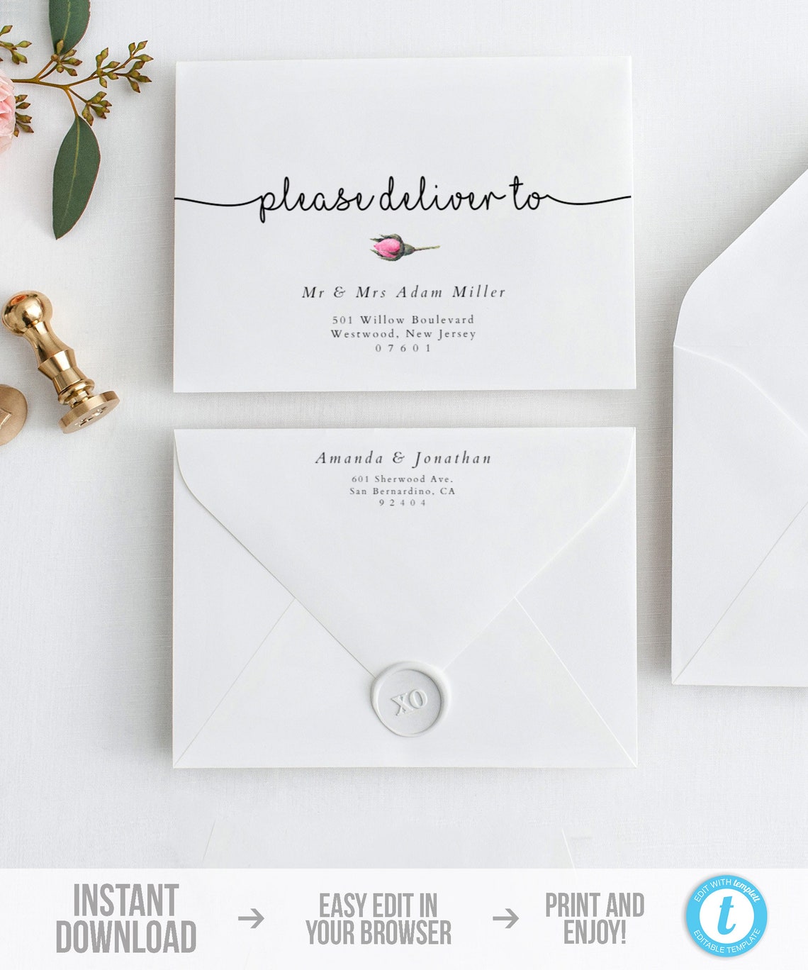 Wedding Envelope Template Printable Address Envelope Floral | Etsy
