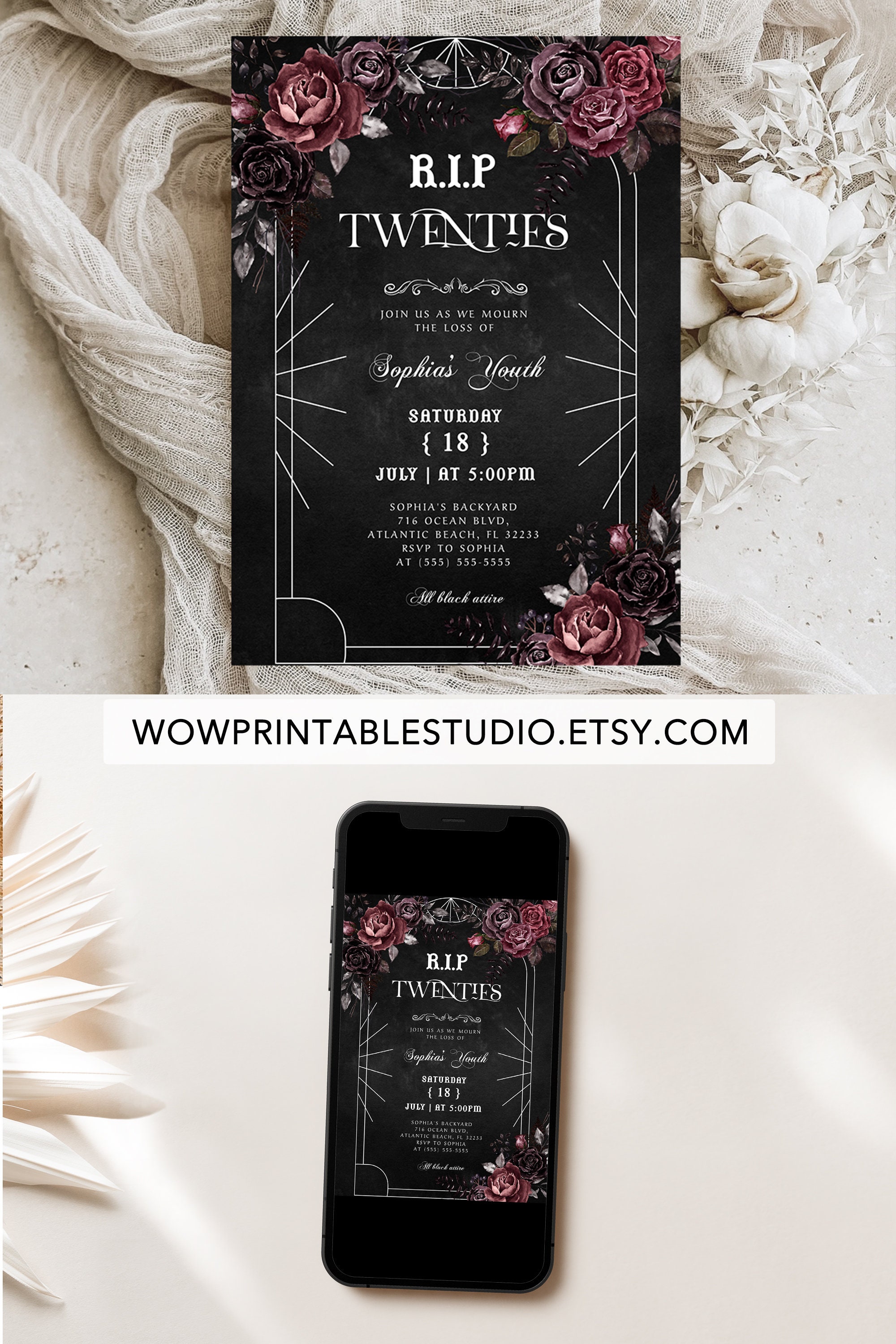 RIP Twenties 30th Birthday Invitation, Floral Death to My Youth Party ...