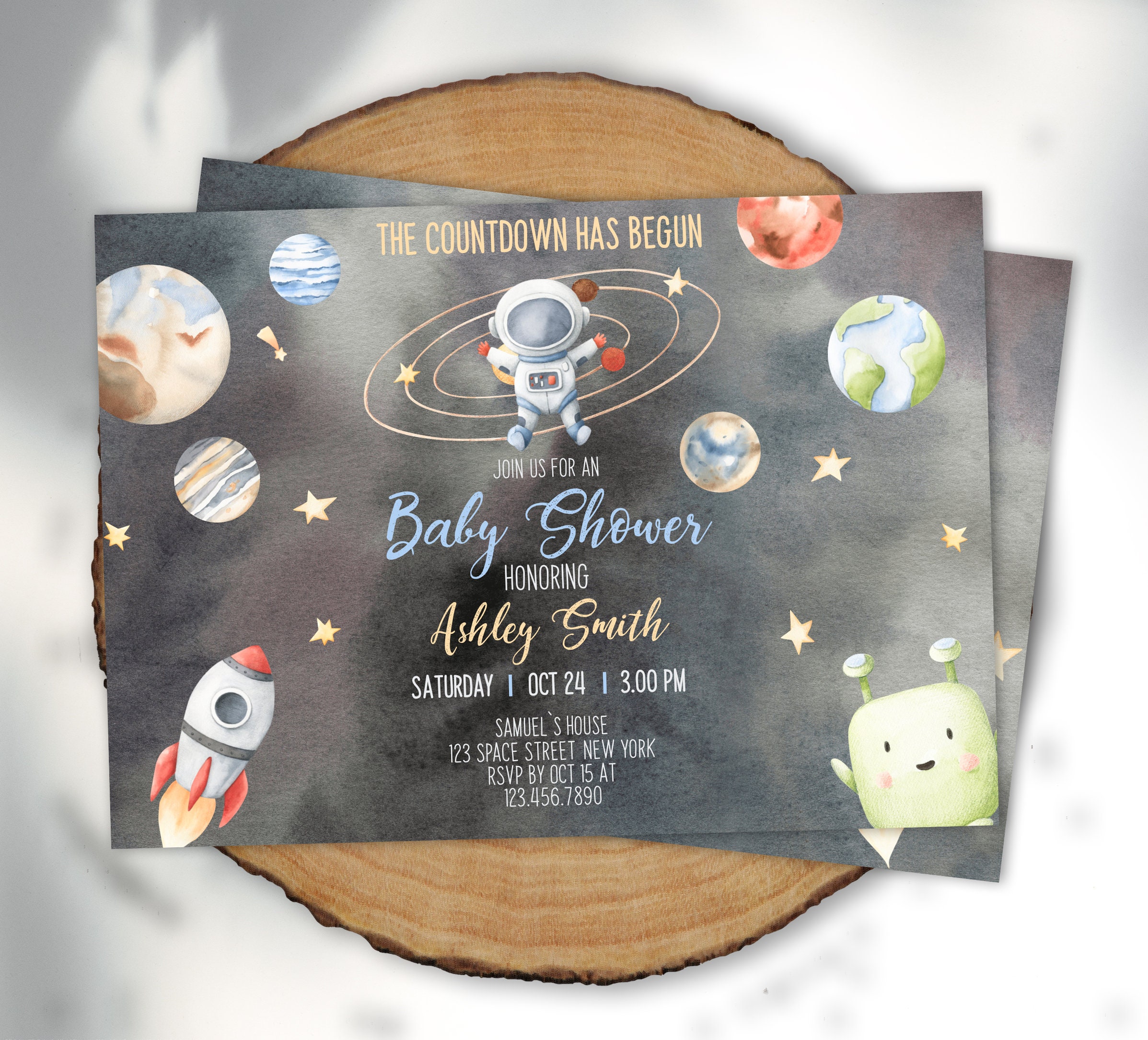 YSPA01 Editable Outer Space Baby Shower Invitation Printable Galaxy ...