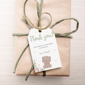Teddy Bear Birthday Thank You Tag Editable Bear Girl Boy Baby Party ...