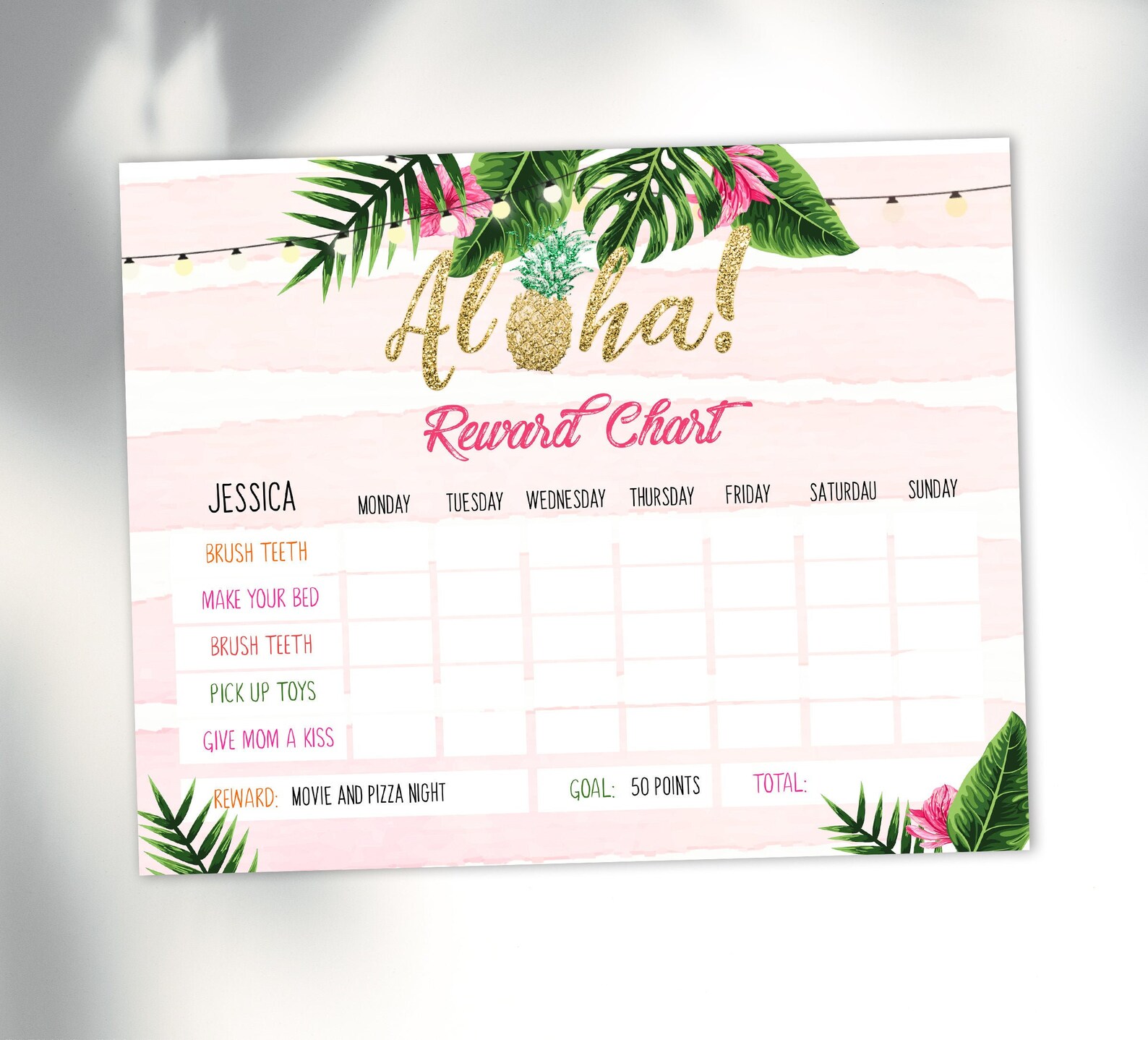 Luau Chore Chart Printable Hawaiian Reward Chart for Girl - Etsy