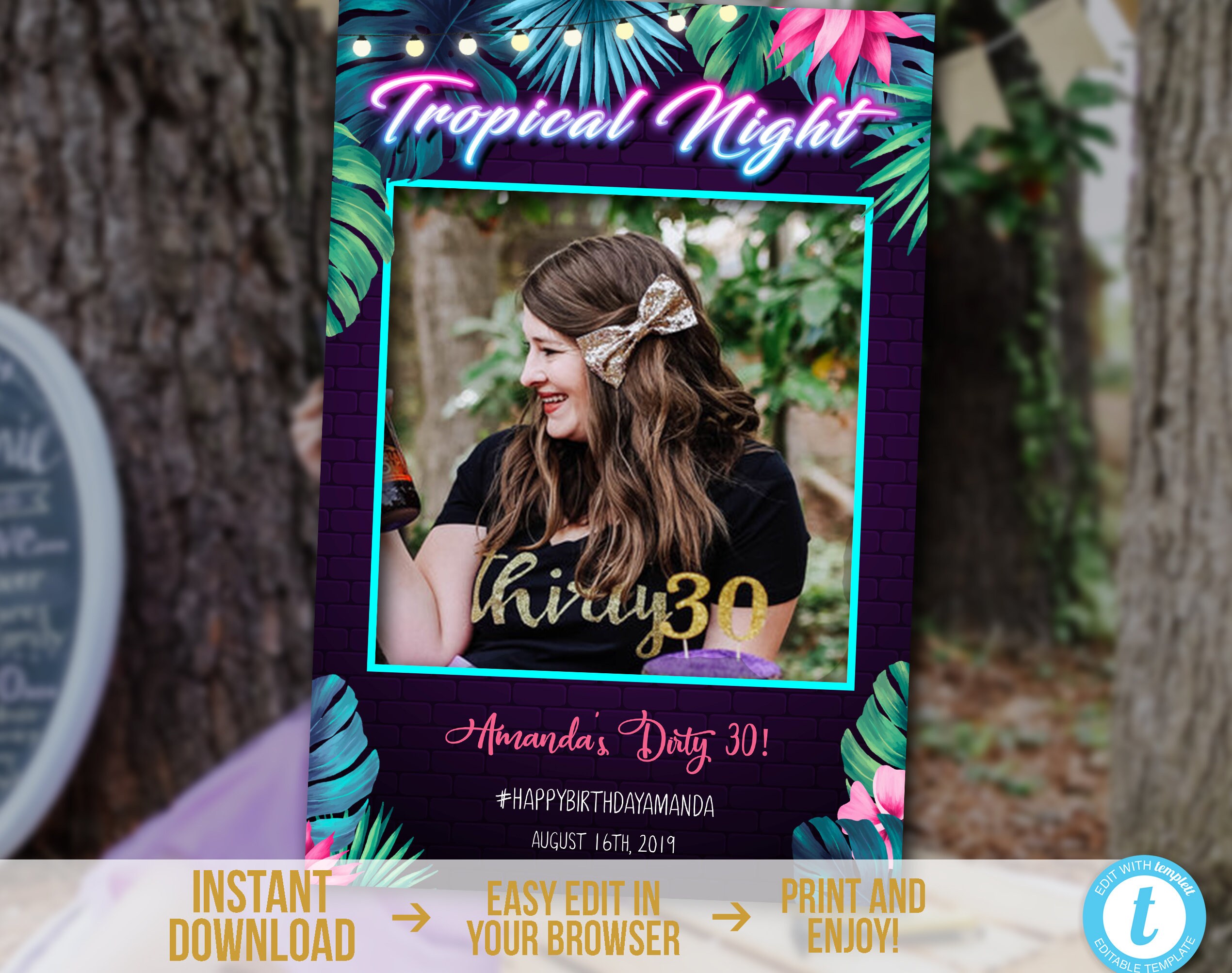 Neon Tropical Night Photo Booth Frame Printable Hawaiian - Etsy