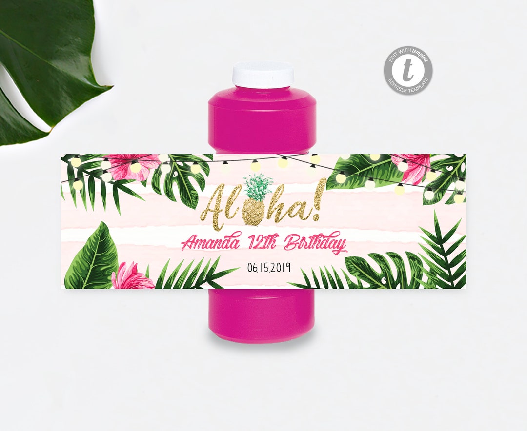 Tropical Bubble Labels Template Gold Aloha Bubble Label Printable Luau ...