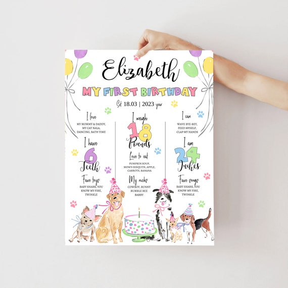Dog First Birthday Milestones Sign Pet Birthday Chalkboard Dog Birthday ...
