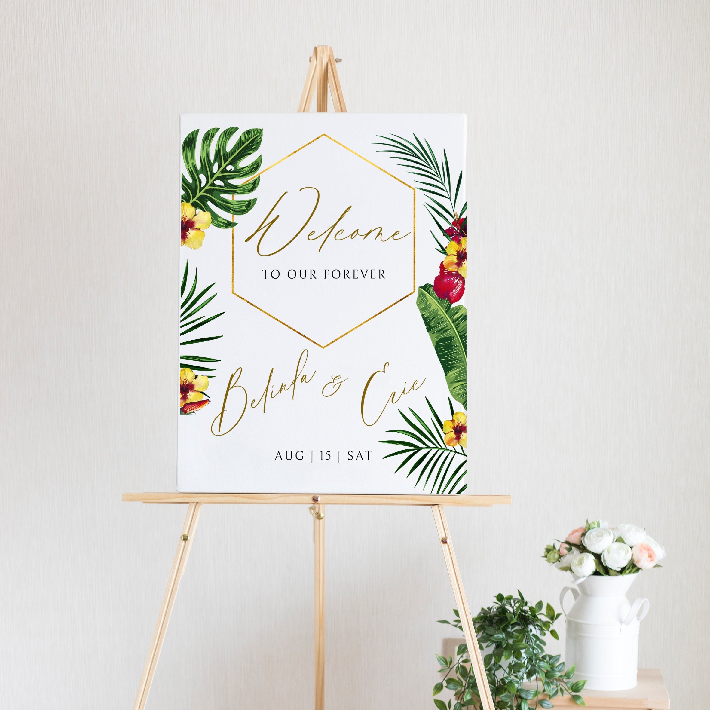 Tropical Welcome Sign Template Hawaiian Wedding Welcome Poster - Etsy