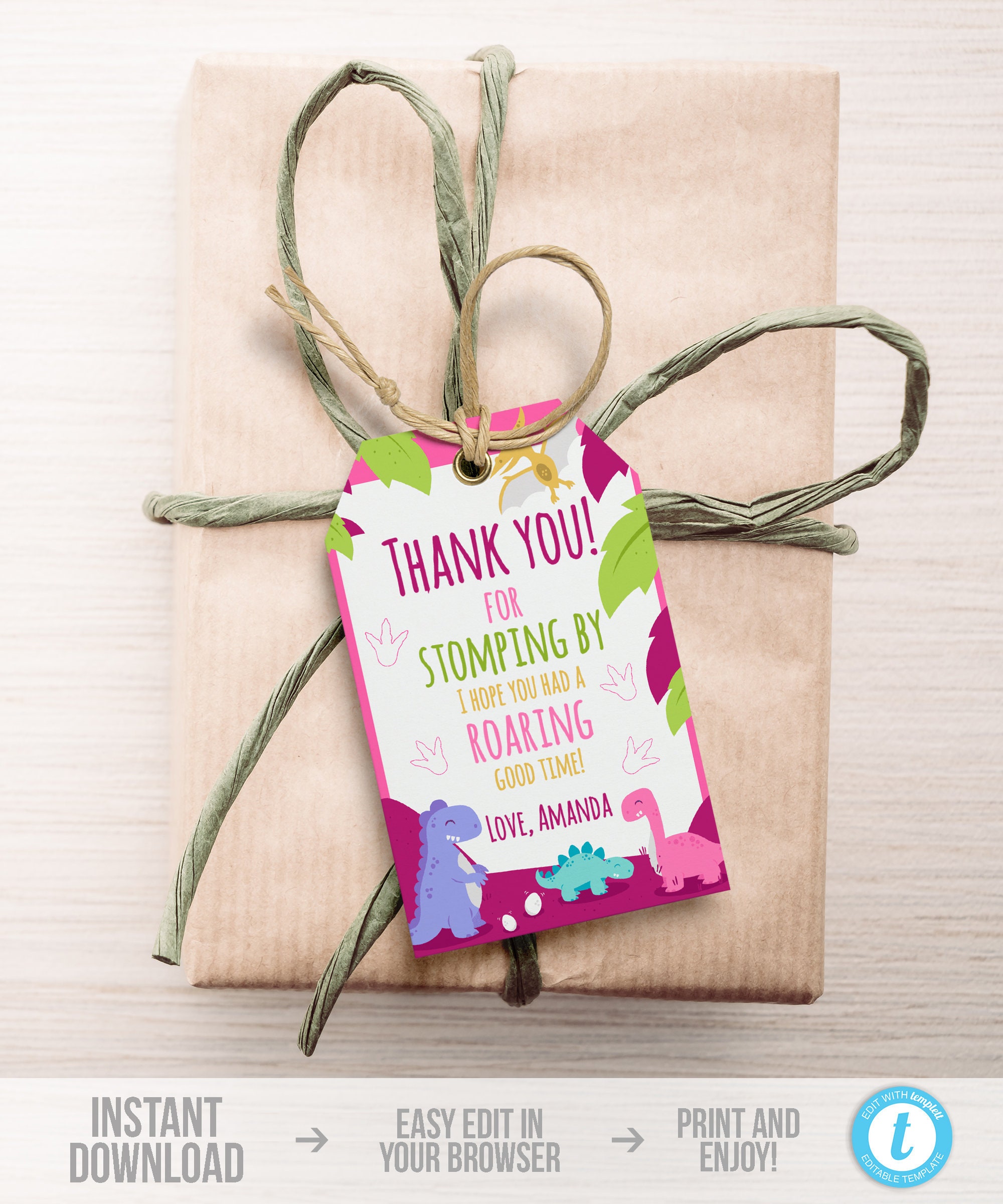 Dinosaur Thank You Tag Dinosaur Birthday Favor Tags Instant - Etsy