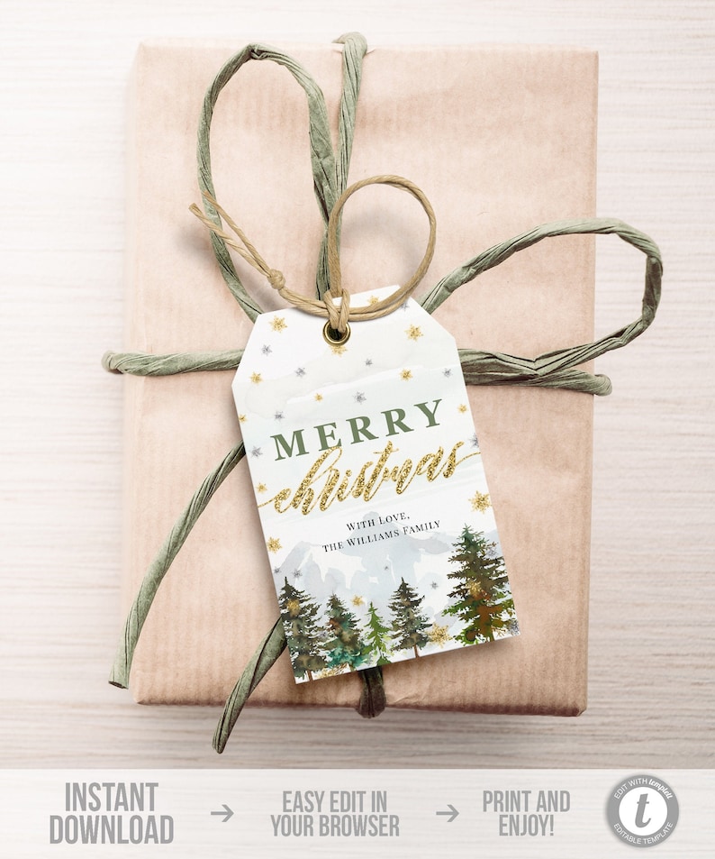 Christmas Tags Template Rustic Christmas Gift Tags Instant | Etsy