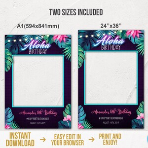 Neon Aloha Photo Booth Frame Printable Hawaiian Selfie Frame Tropical ...